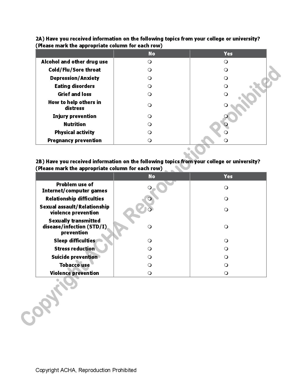 ACHA-NCHA Core Questions #1-66 | Student Affairs