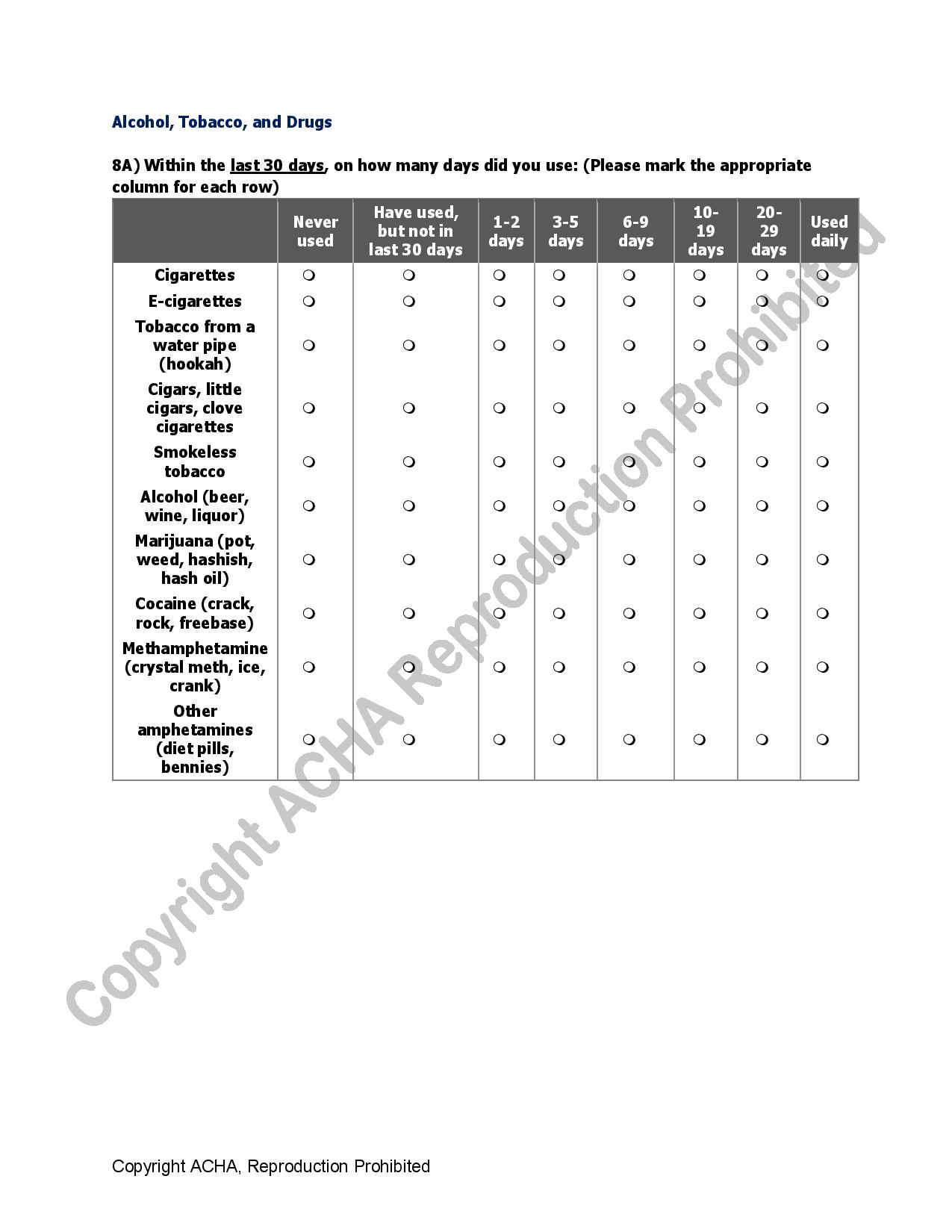 ACHA-NCHA Core Questions #1-66 | Student Affairs